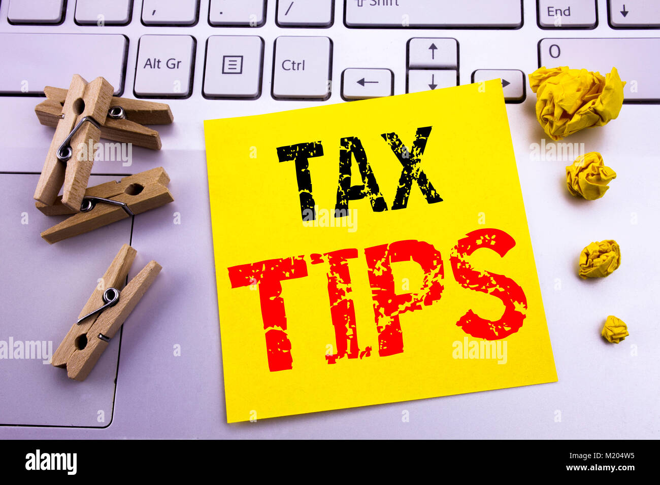 Hand writing text caption inspiration showing Tax Tips. Business ...