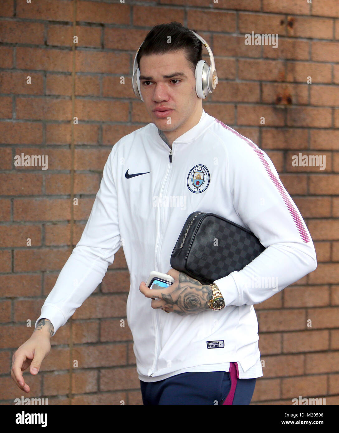 Manchester City goalkeeper Ederson arrives for the Premier League match ...