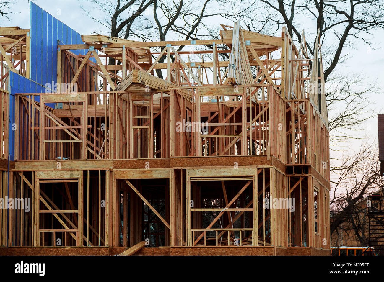 Wood frame interior of a new house under construction Stock Photo - Alamy