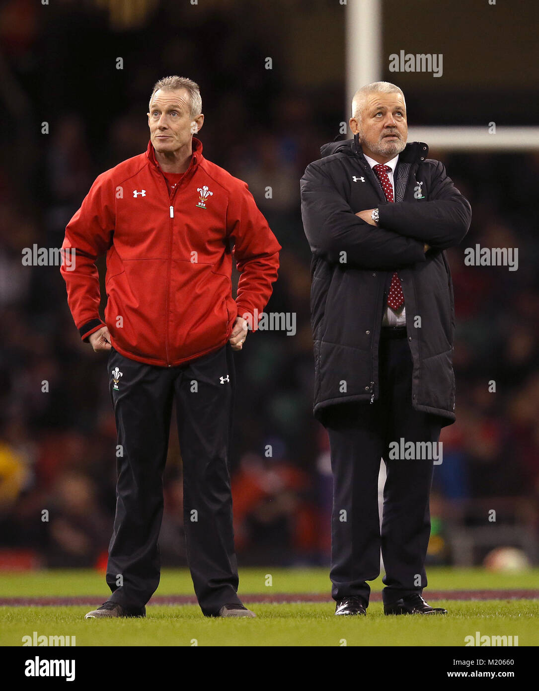 Wales attack coach Rob Howley (left) and head coach Warren Gatland before the NatWest 6 Nations ...