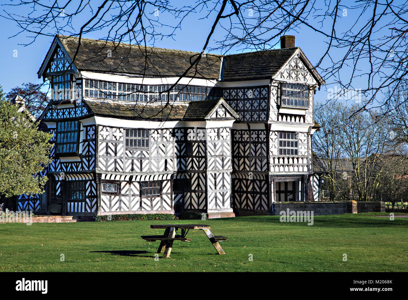 Little Moreton Hall, black and white half timbered Tudor manor house ...