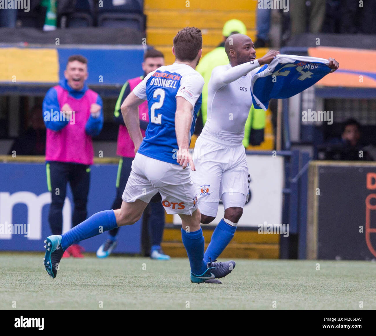 Kilmarnock’s Youssouf Mulumbu (right) celebrates scoring his side's ...