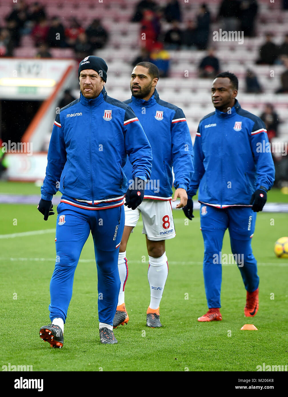 Stoke City players warming up before the Premier League match at the ...