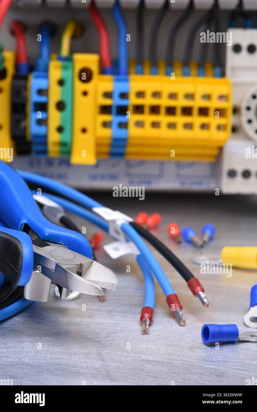 Electrical tools, accessories and electric switchgear cabinet Stock ...