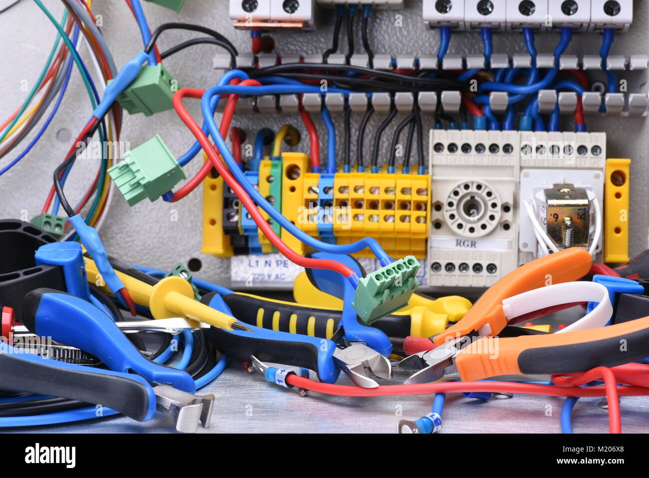 Electrical tools, accessories and electric switchgear cabinet Stock ...