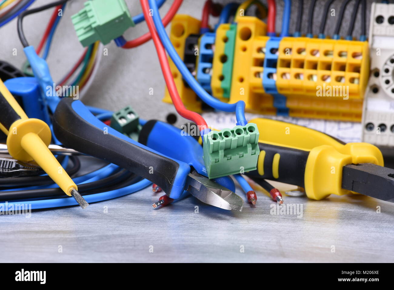 Electrical tools, accessories and electric switchgear cabinet Stock ...