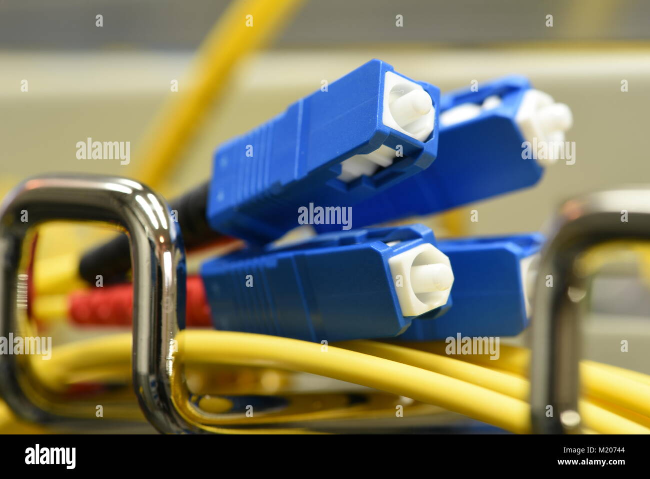 Optic fiber cables with SC type connectors close-up Stock Photo - Alamy