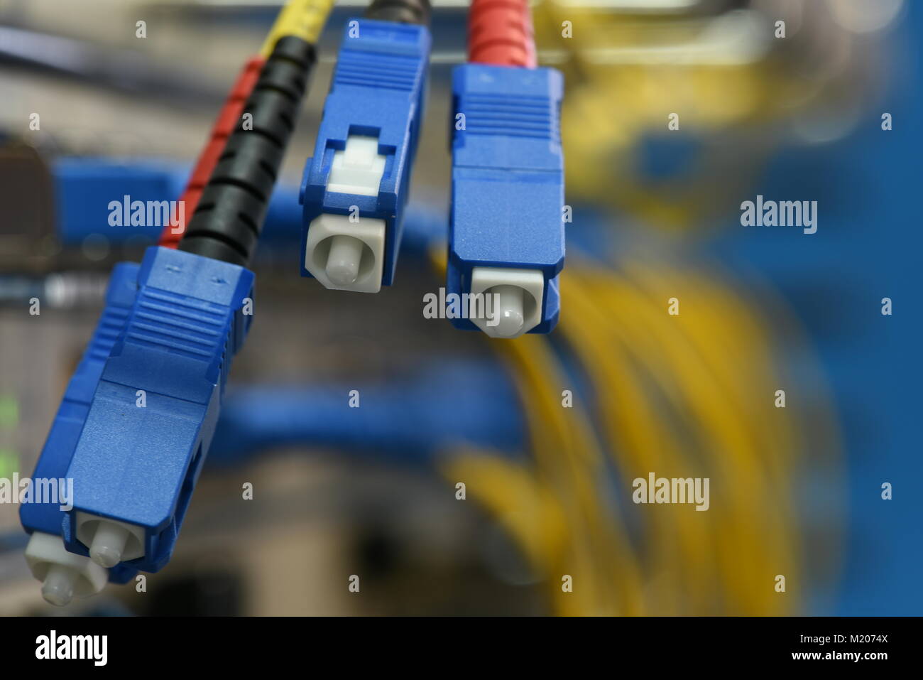 Optic fiber cables with SC type connectors close-up Stock Photo - Alamy