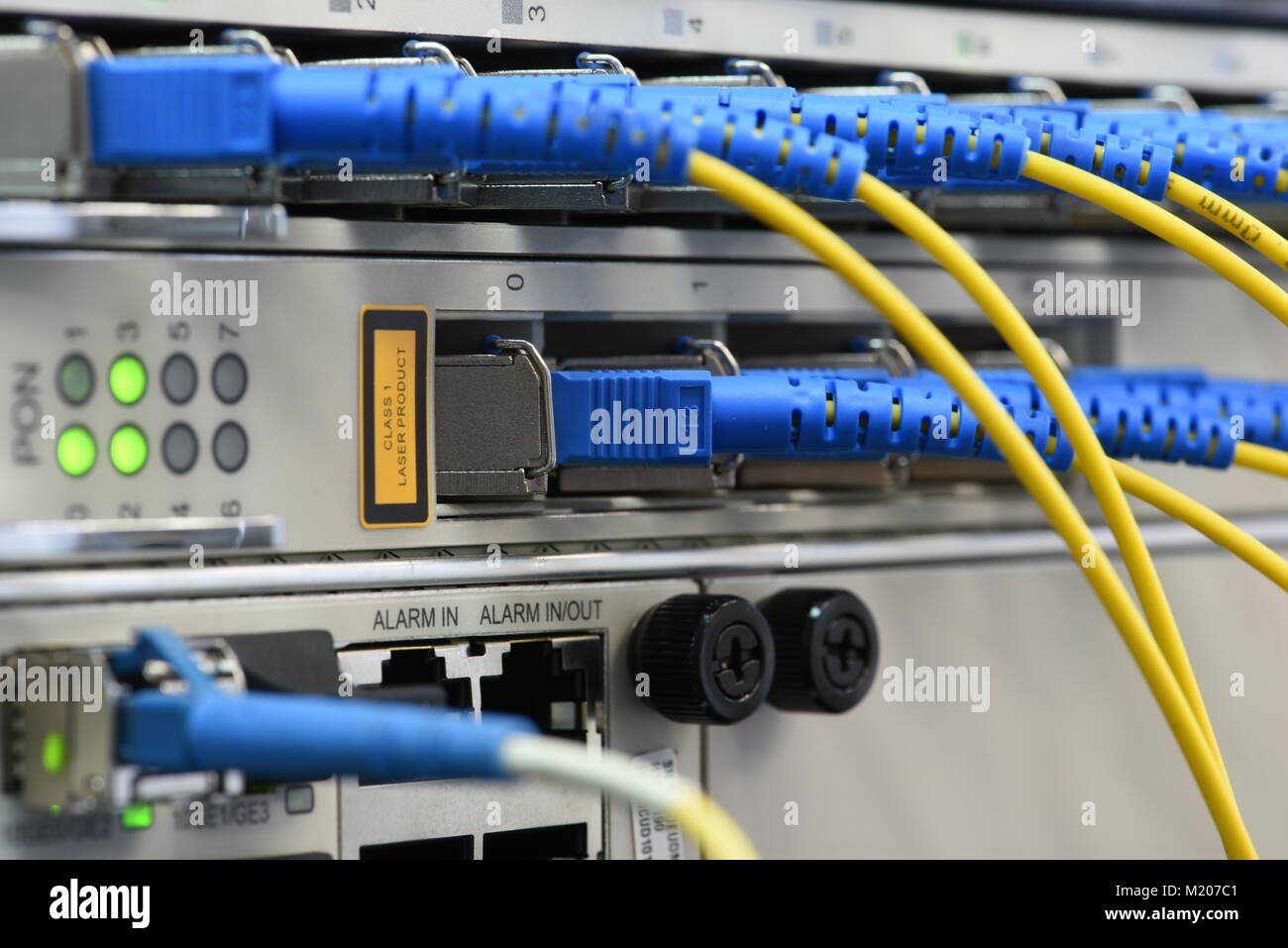 Optical network cables and devices in technology data center Stock ...
