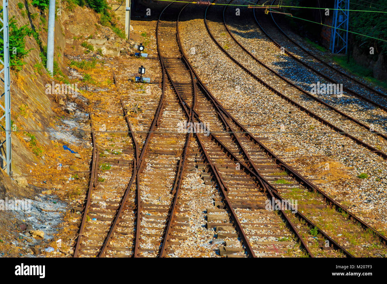 Railroad intersection view from sunny day Stock Photo - Alamy