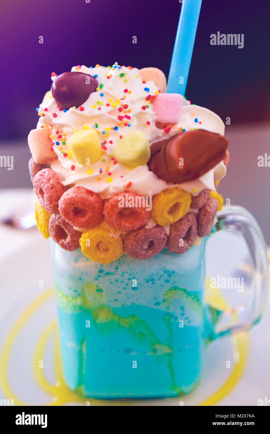 Vertical close view of cereal milkshake, vintage effect applied Stock ...