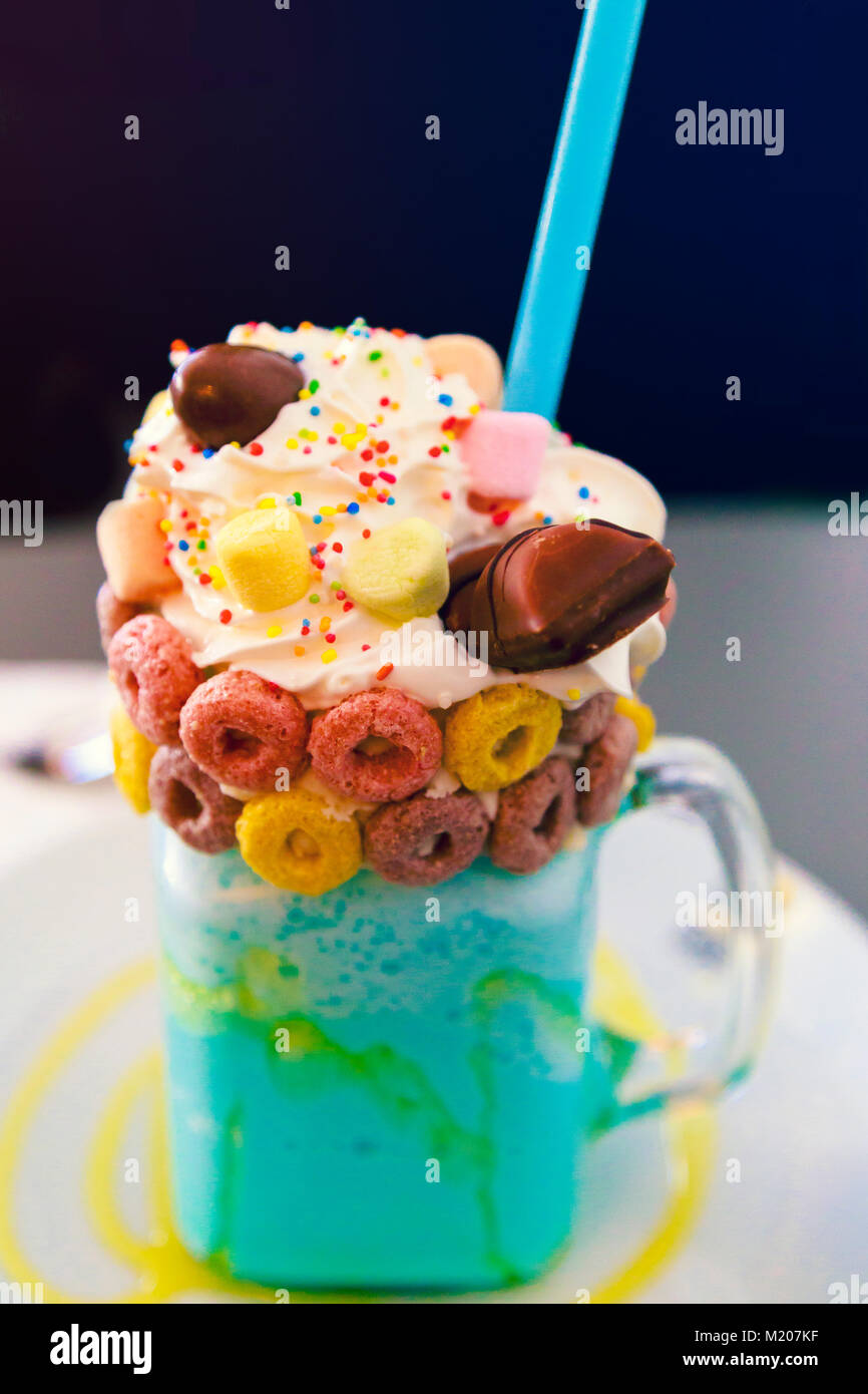 Vertical close view of cereal milkshake, vintage effect applied Stock ...