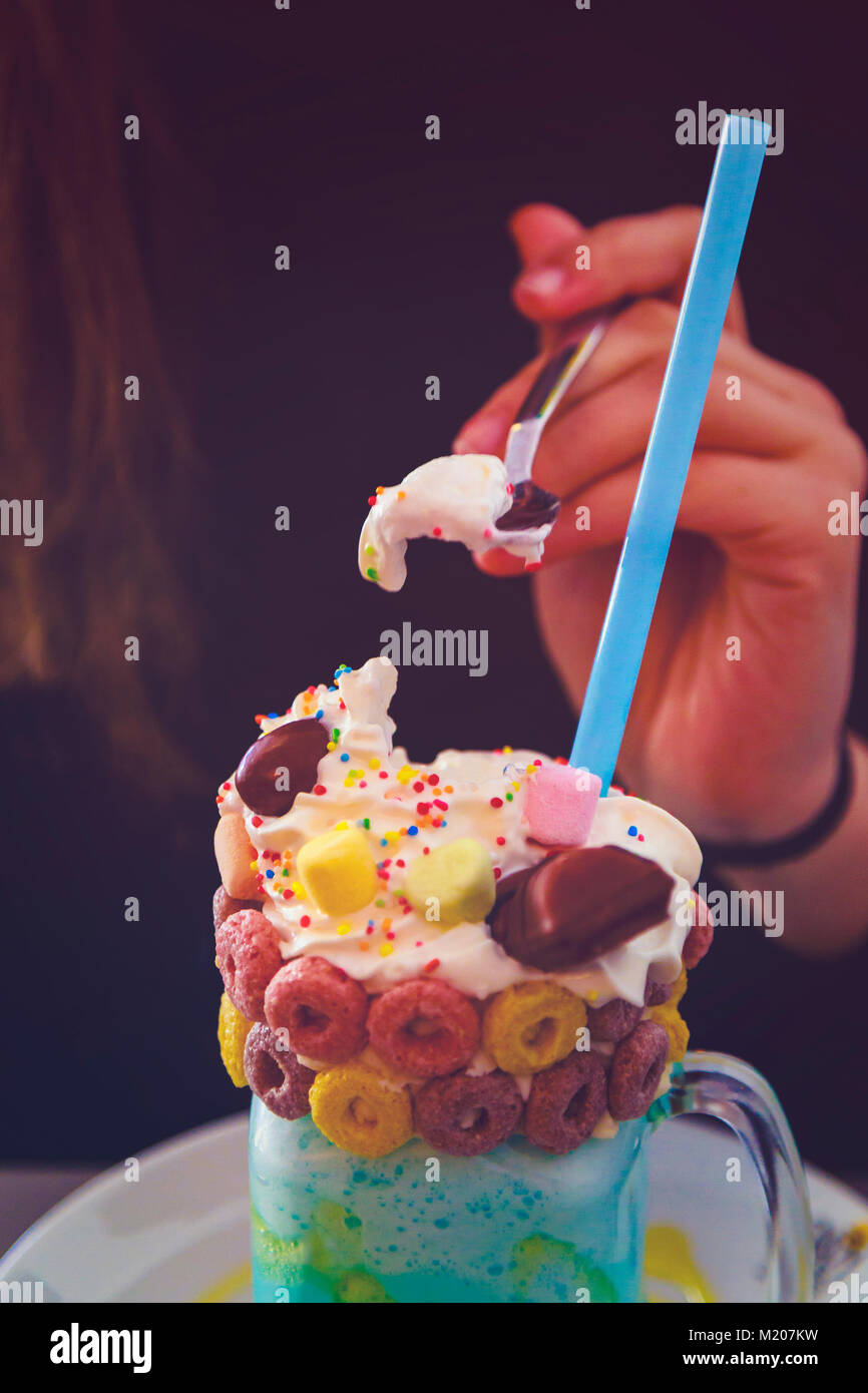 Vertical close view of cereal milkshake, vintage effect applied Stock ...