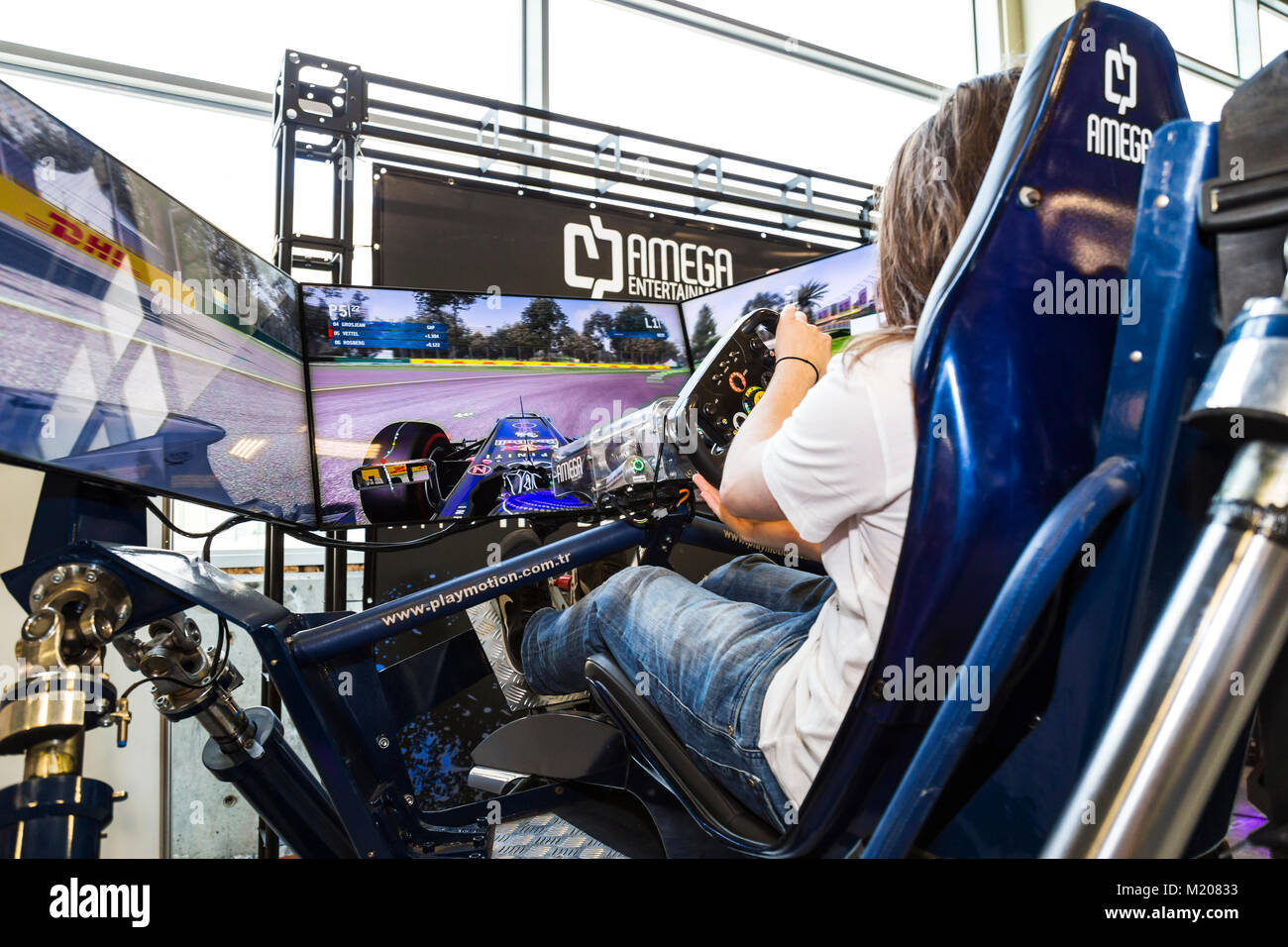 Istanbul, Turkey - April 21, 2017: Formula 1 driving simulation view ...