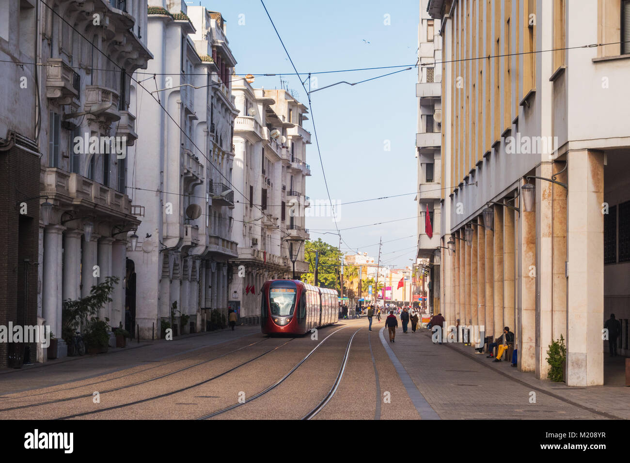 Casablanca, Morocco - 14 January 2018 : tram passing near old buildings ...