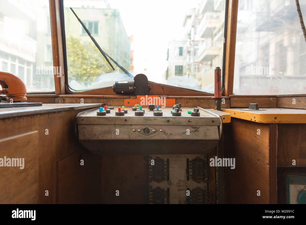 Interior of tramway and its control cabin Stock Photo - Alamy