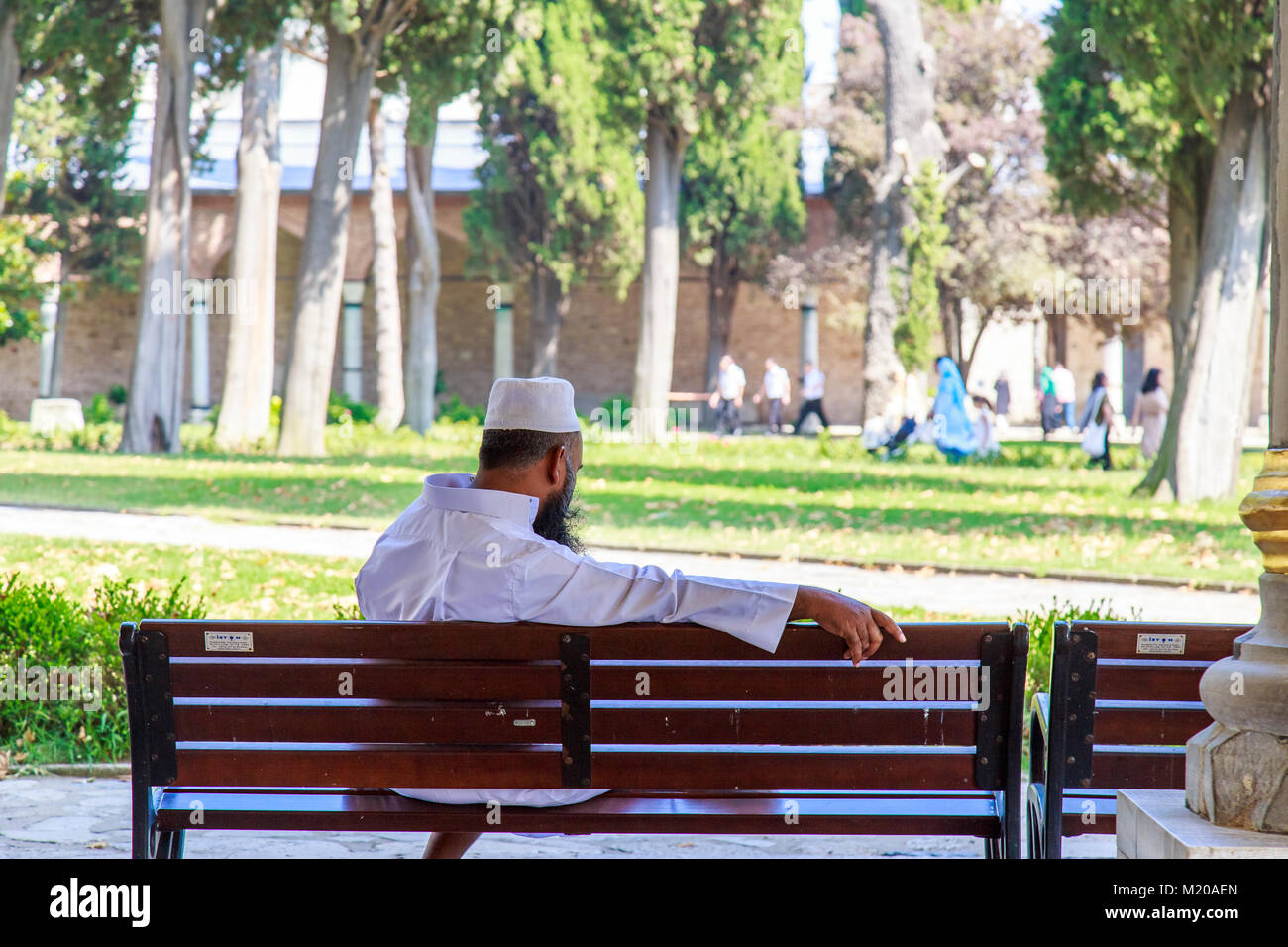 Istanbul, Turkey - July, 30 2016: Arabic muslim man sitting on the ...