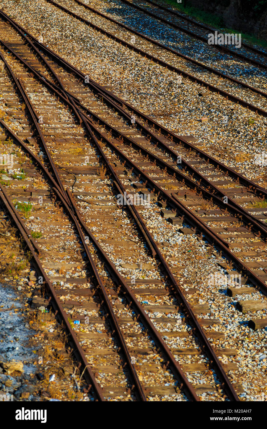 Railroad intersection view from sunny day Stock Photo - Alamy