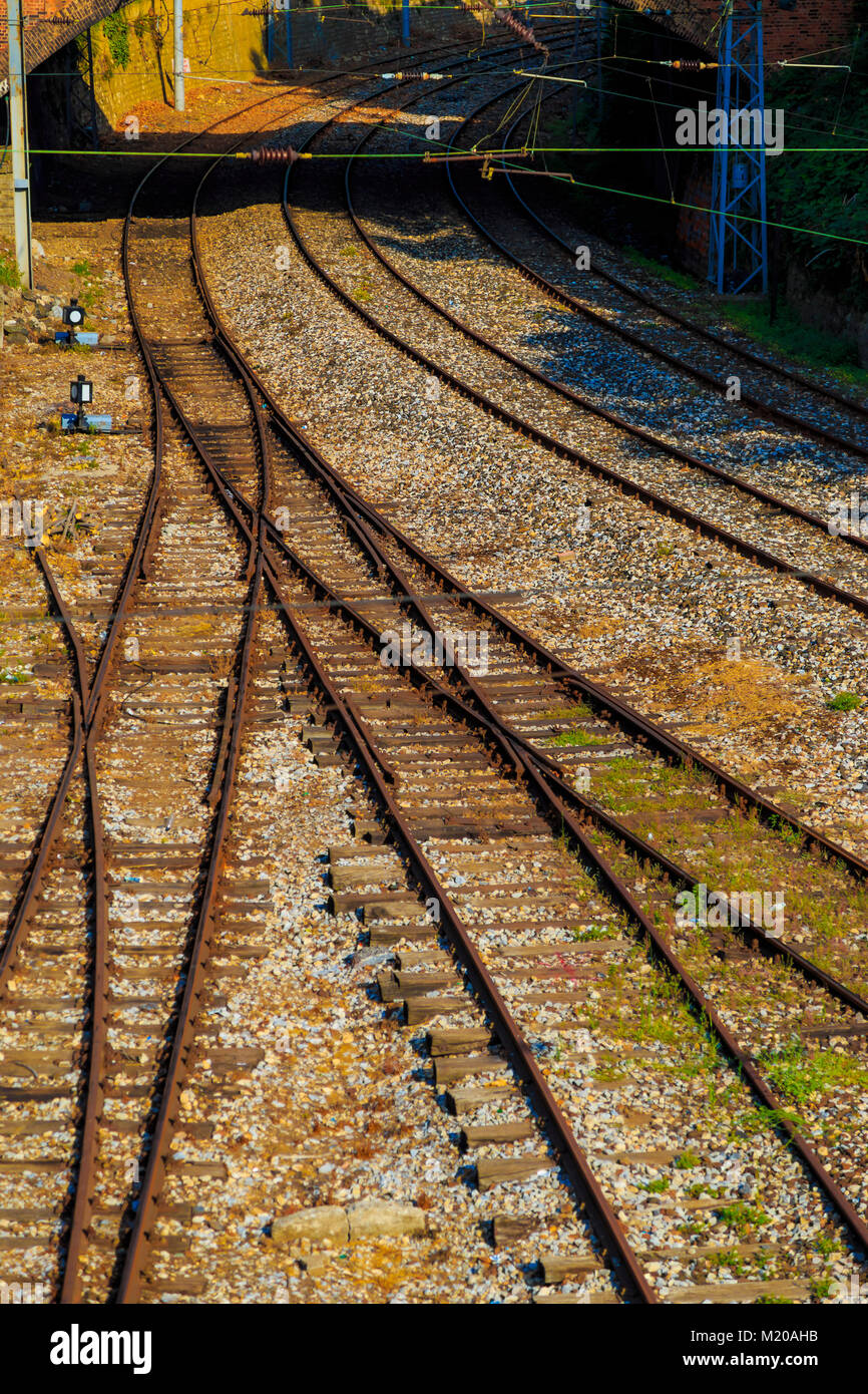 Railroad intersection view from sunny day Stock Photo - Alamy