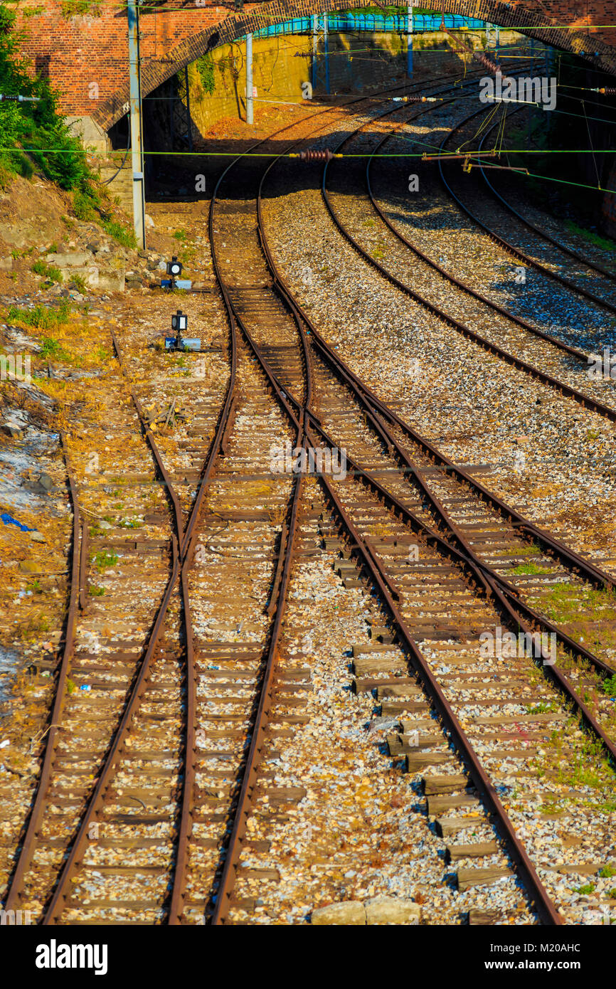 Railroad intersection view from sunny day Stock Photo - Alamy