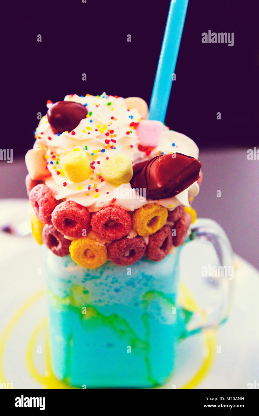 Vertical close view of cereal milkshake, vintage effect applied Stock ...