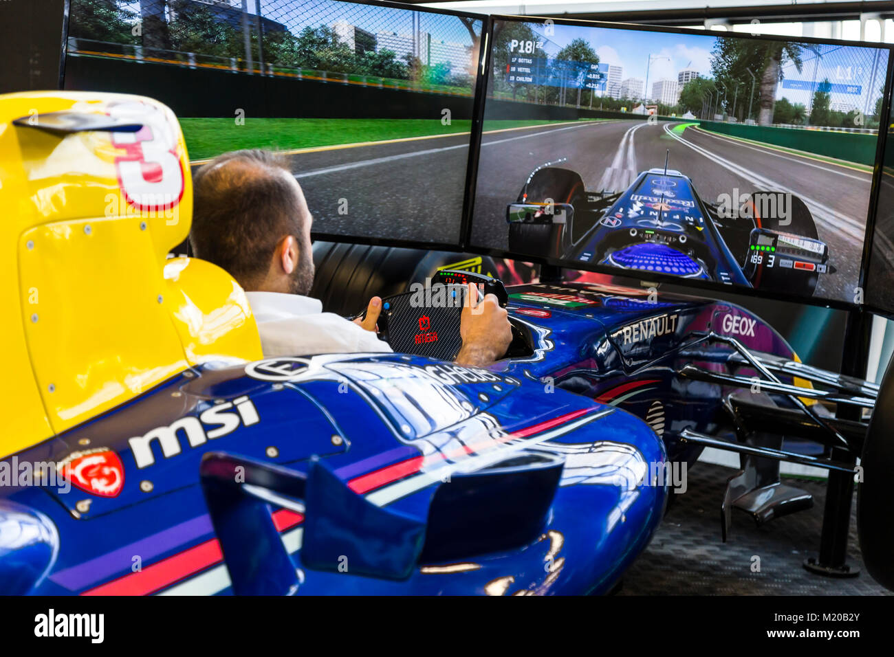 Istanbul, Turkey - April 21, 2017: Formula 1 driving simulation view ...