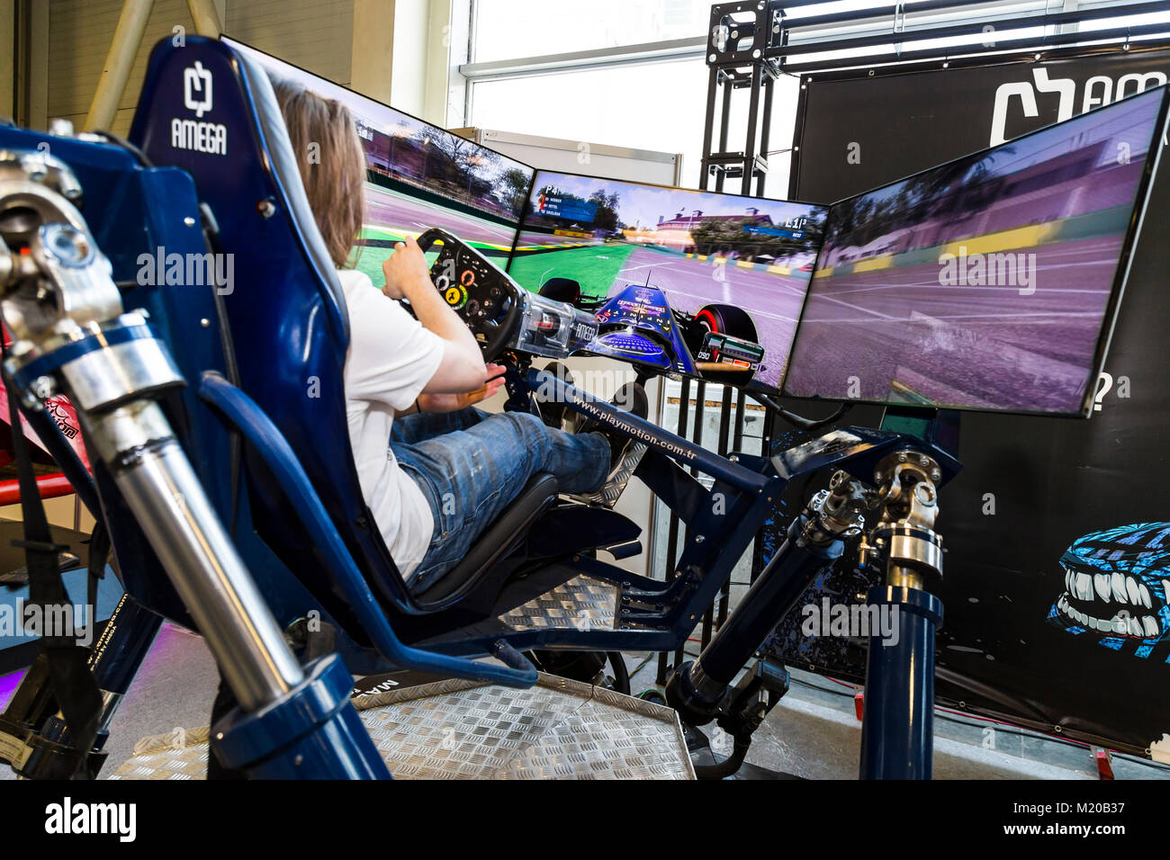 Istanbul, Turkey - April 21, 2017: Formula 1 driving simulation view ...