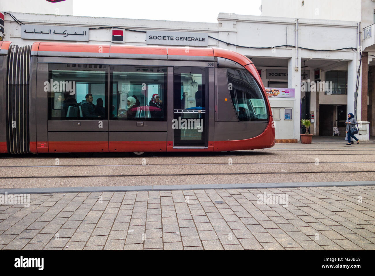 Casablanca, Morocco - 14 January 2018 : view of tram with passengers ...