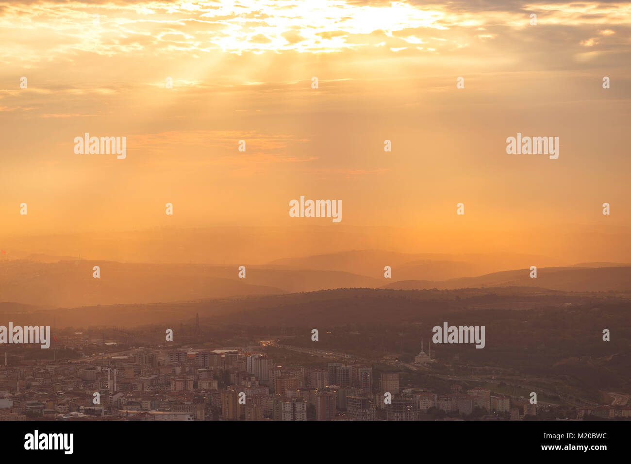 Istanbul view from air shows us amazing sunset scene Stock Photo - Alamy