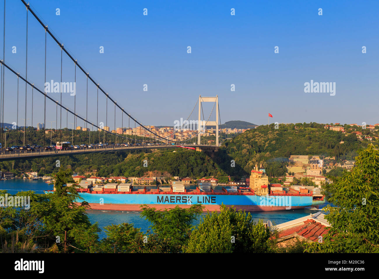 Istanbul, June 27, 2017; Maersk Line container ship passing through ...