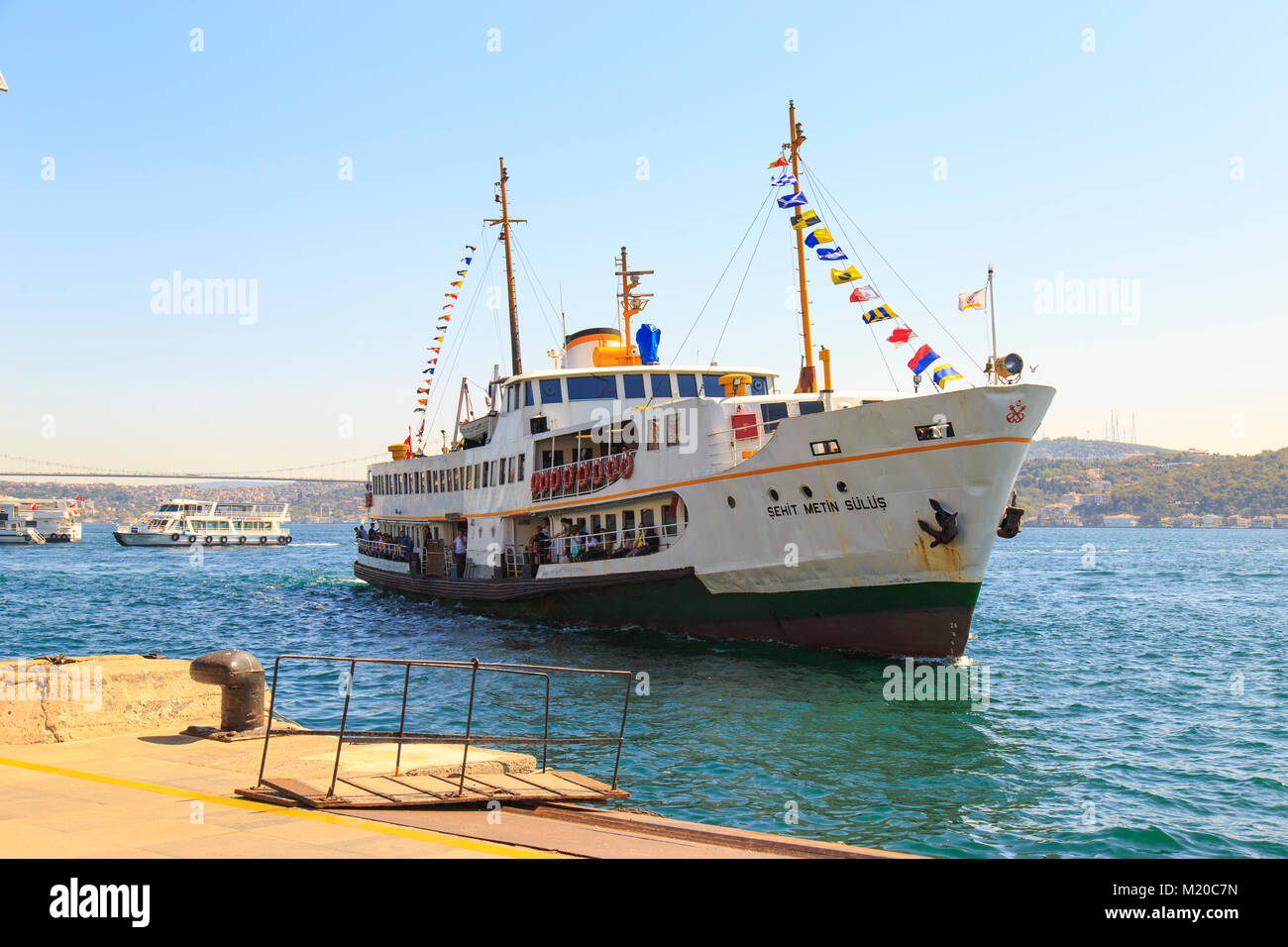 Istanbul, Turkey; September 02, 2017: Ferry approaching to pier for ...