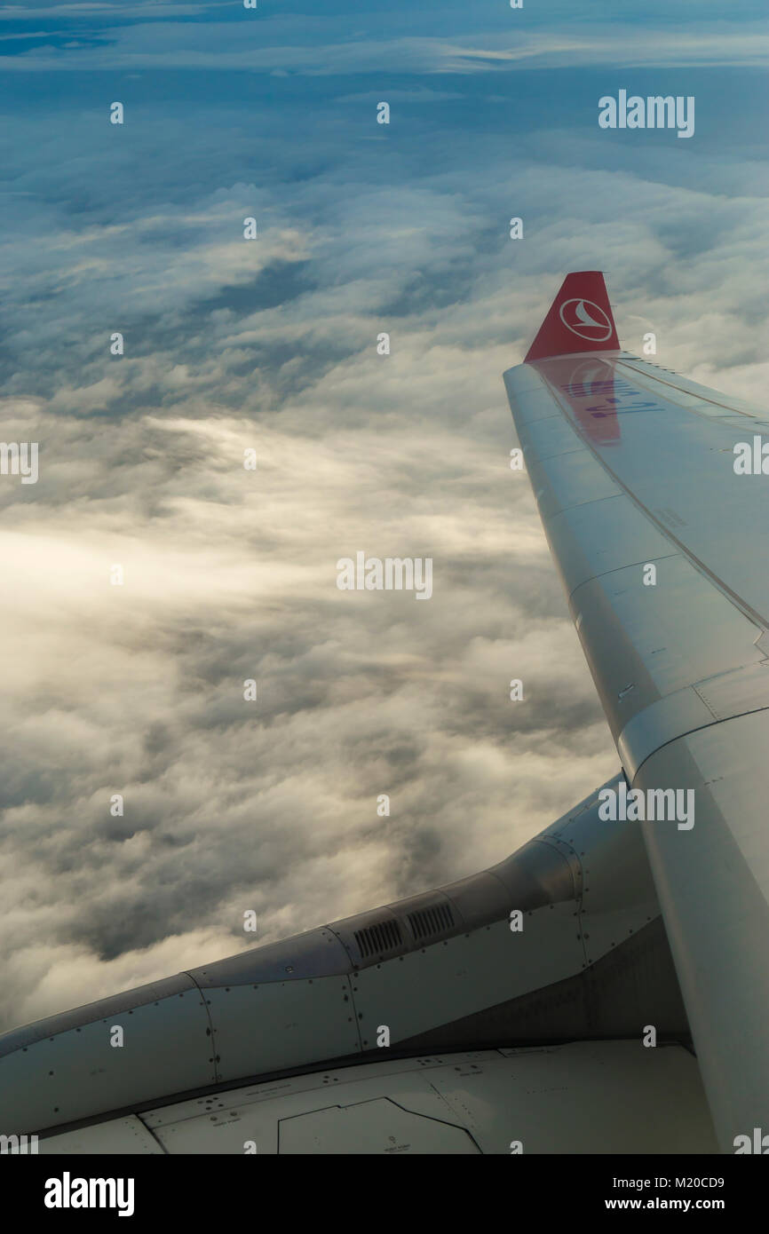Istanbul, Turkey; October, 22 2017: Turkish Airline Airbus Winglet view ...
