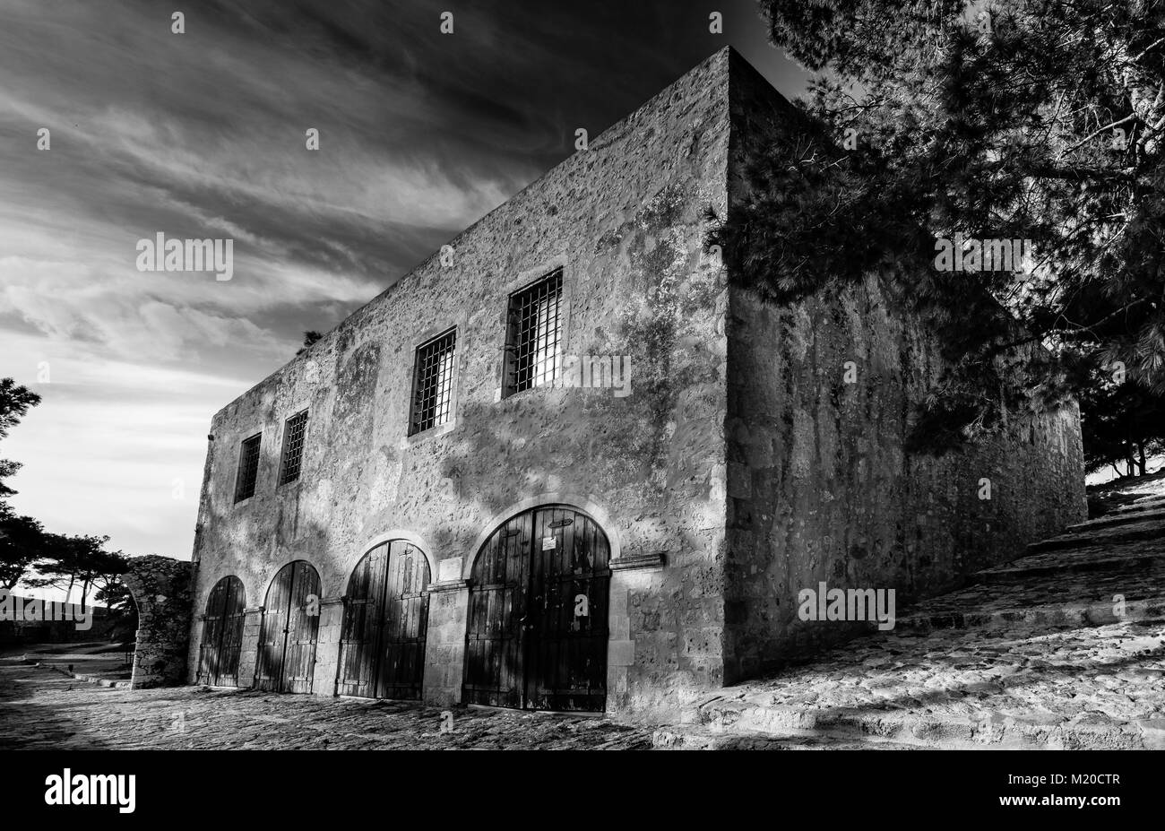 The venetian fortress of Fortezza on the hill at the old town of ...