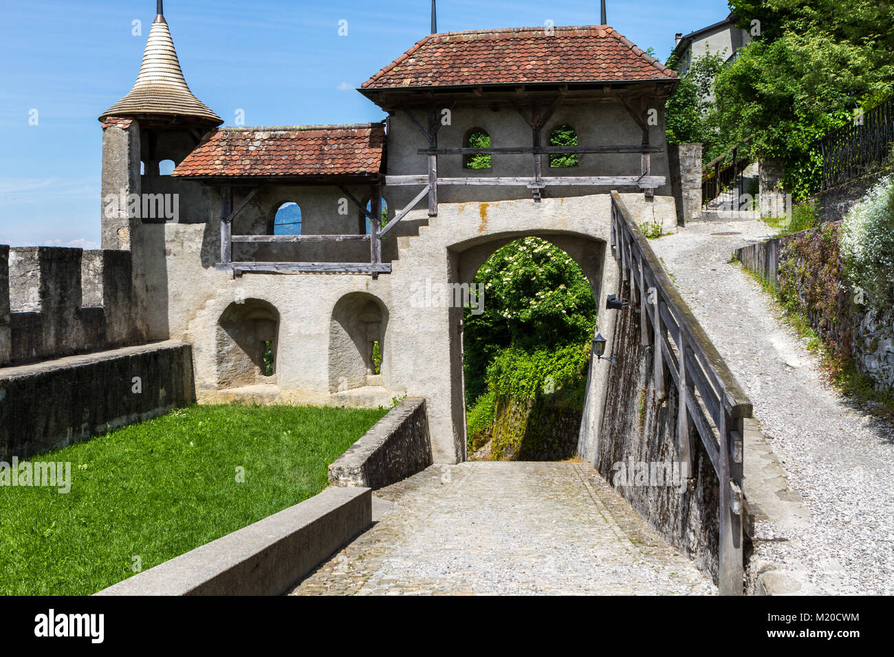 Idyllic Medieval the small Castle Swiss Village Gruyeres, Switzerland ...