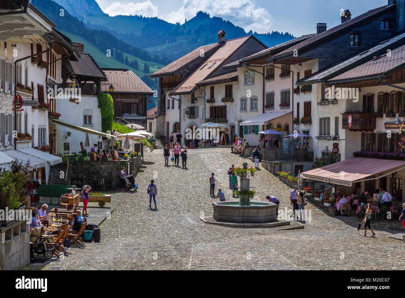 Idyllic Medieval the small Castle Swiss Village Gruyeres, Switzerland ...