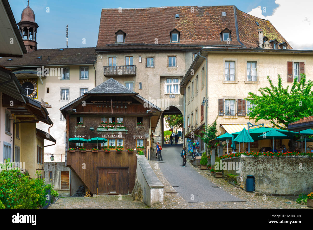 Idyllic Medieval the small Castle Swiss Village Gruyeres, Switzerland ...