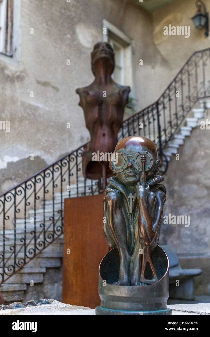 HR Giger Statues and decorations in front of Giger museum in Medieval ...