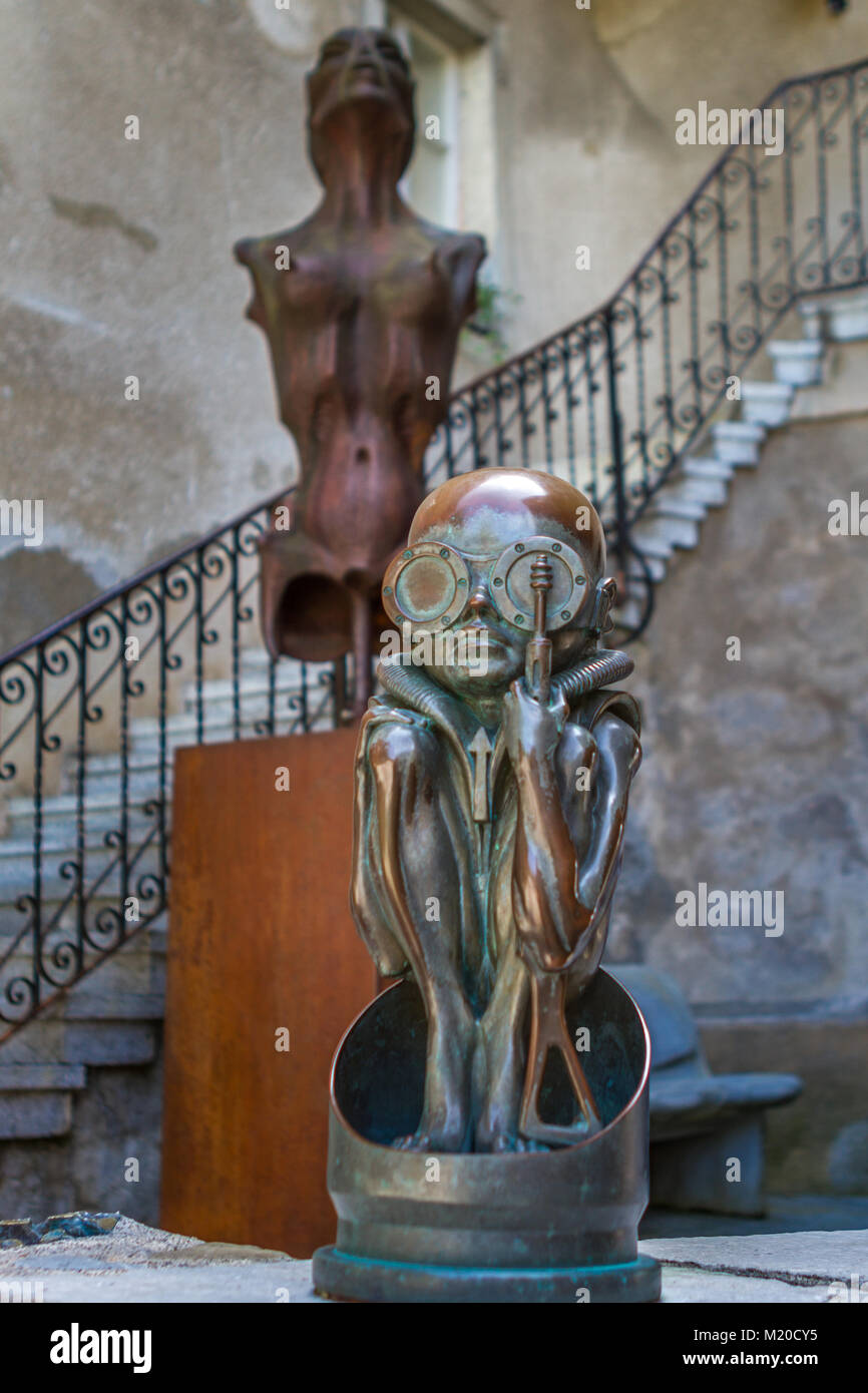 HR Giger Statues and decorations in front of Giger museum in Medieval ...