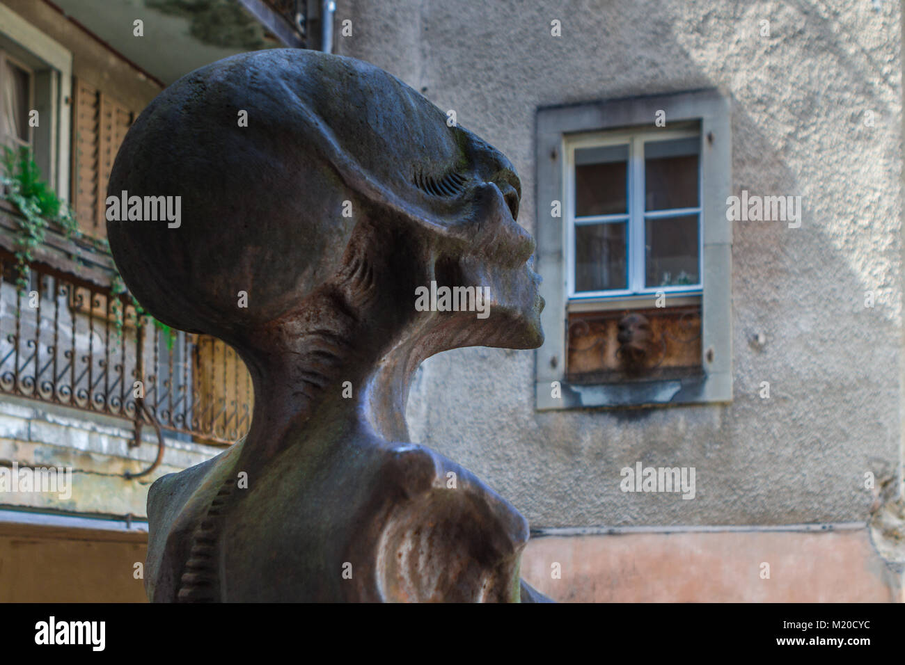 HR Giger Statues and decorations in front of Giger museum in Medieval ...