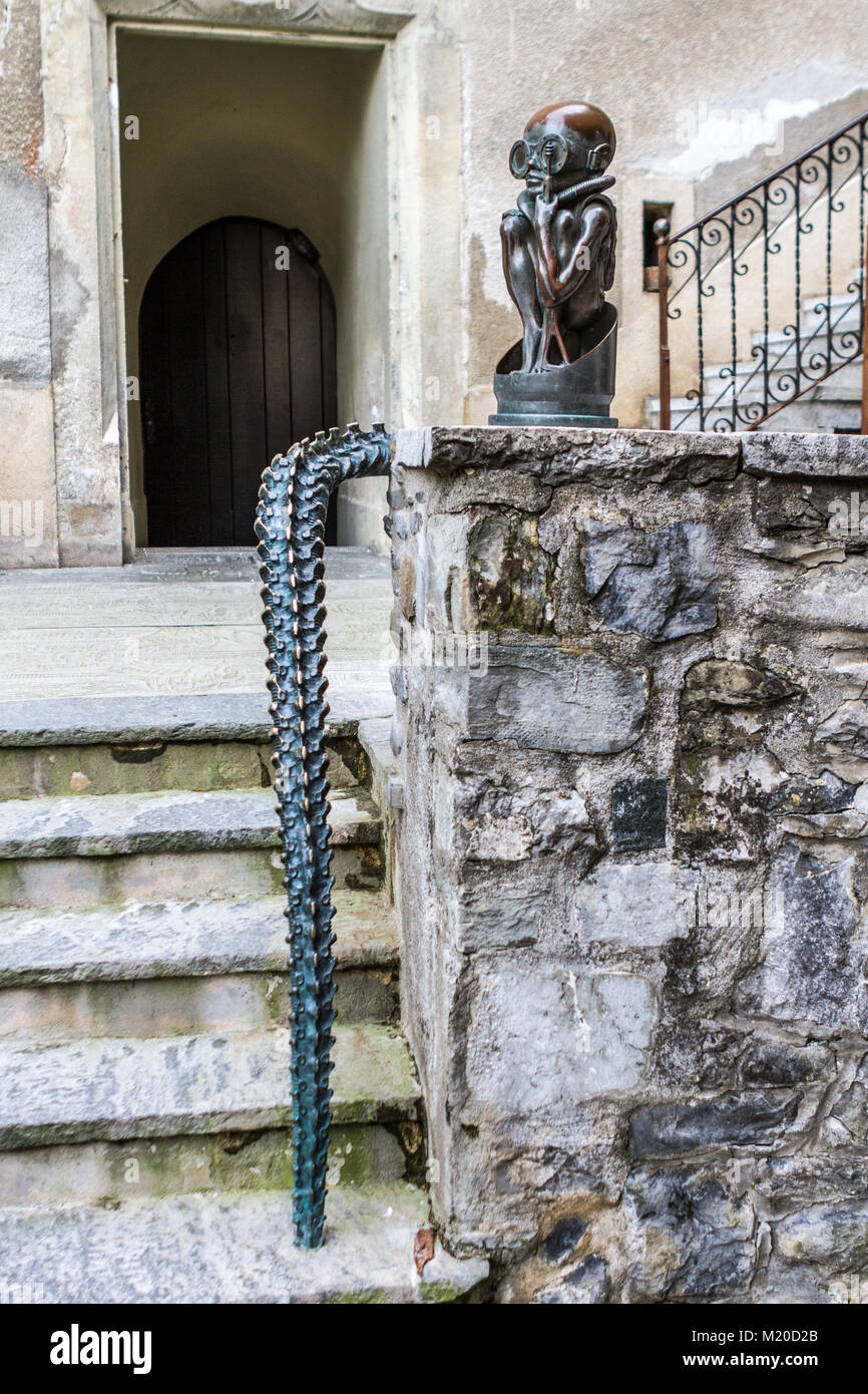 HR Giger Statues and decorations in front of Giger museum in Medieval ...