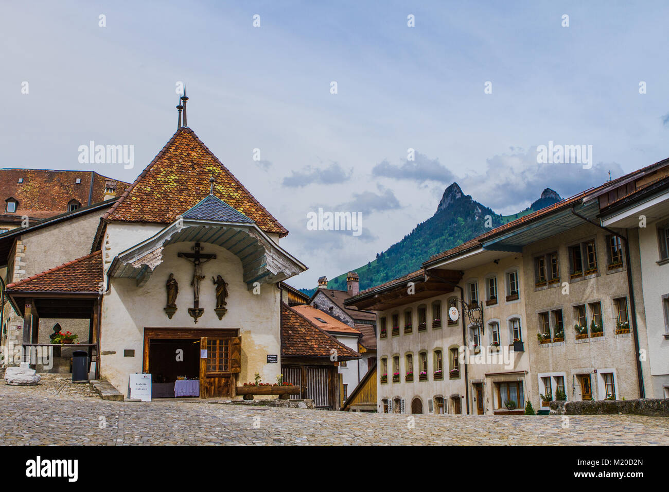 Idyllic Medieval the small Castle Swiss Village Gruyeres, Switzerland ...