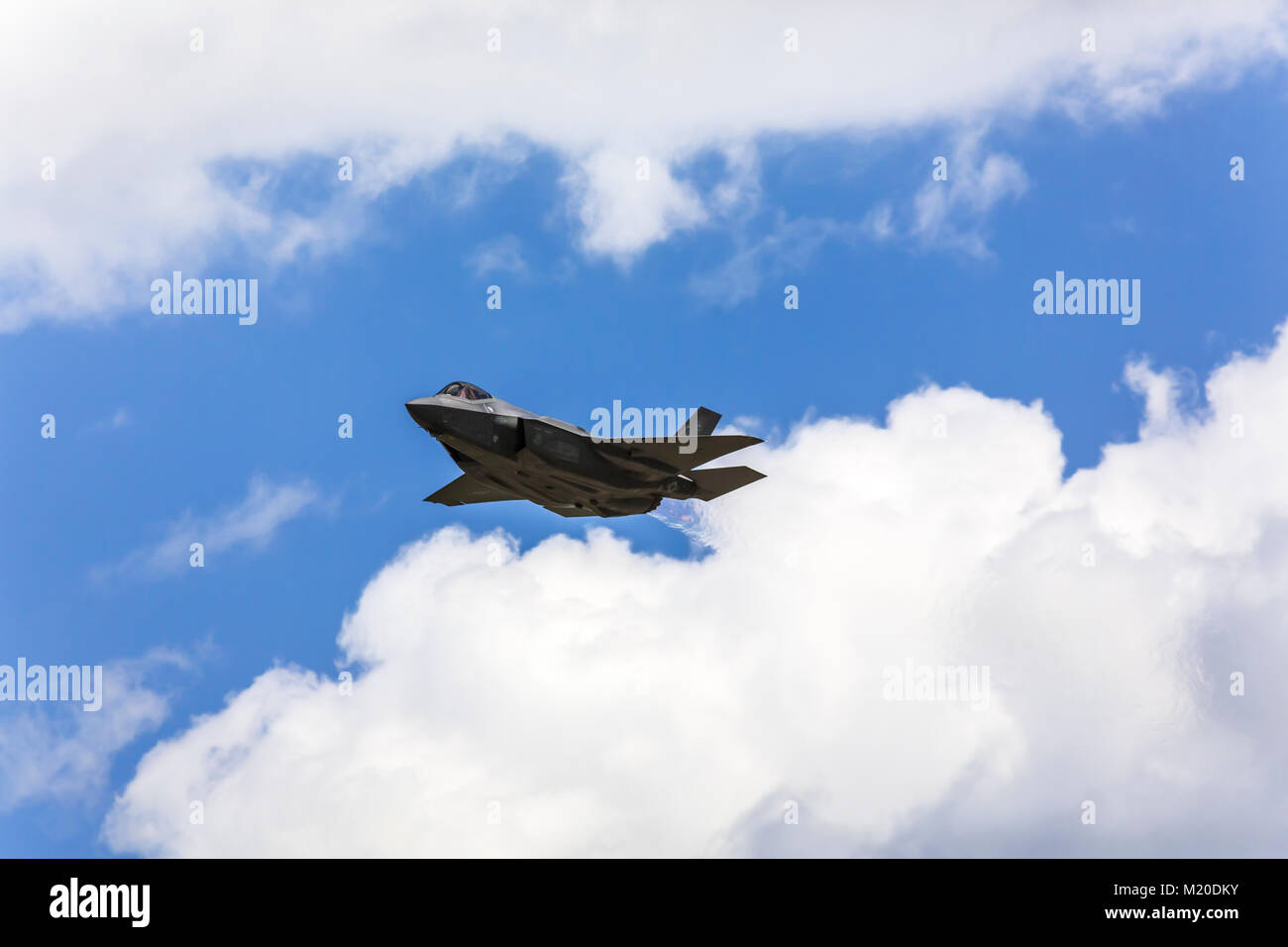 The Lockheed Martin F-35A fighter jet in flight at the 2017 Airshow in ...