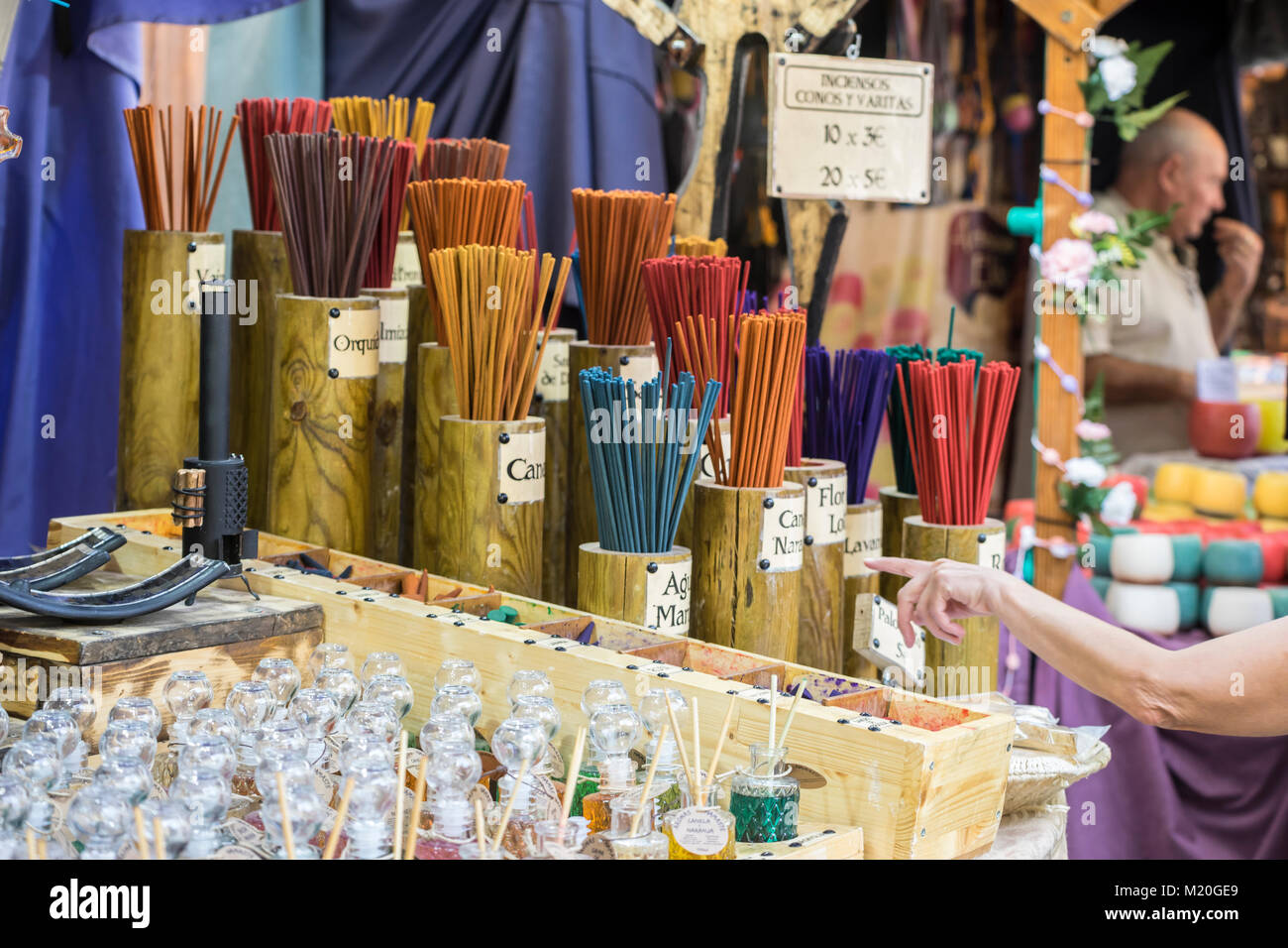 incense shop at a traditional medieval fair in Alcalá de Henares ...