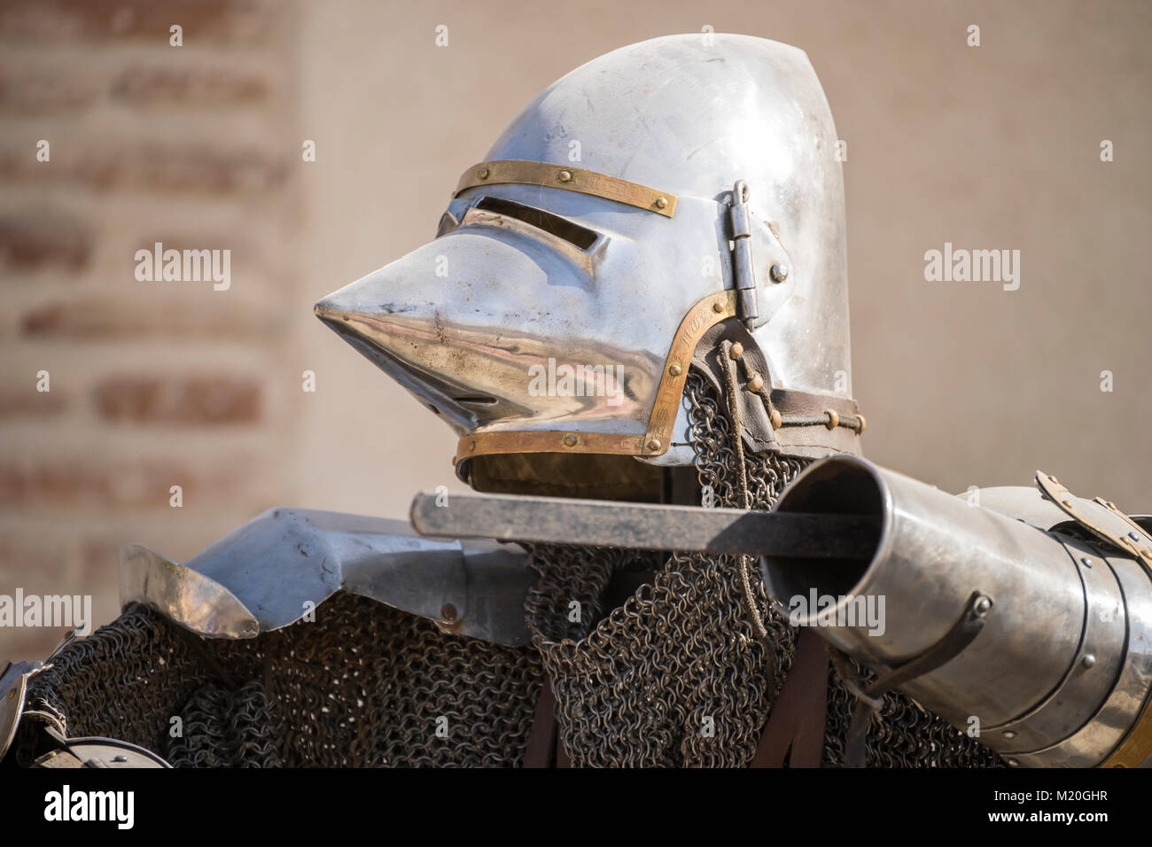 medieval iron armor with helmet and chain mail Stock Photo - Alamy