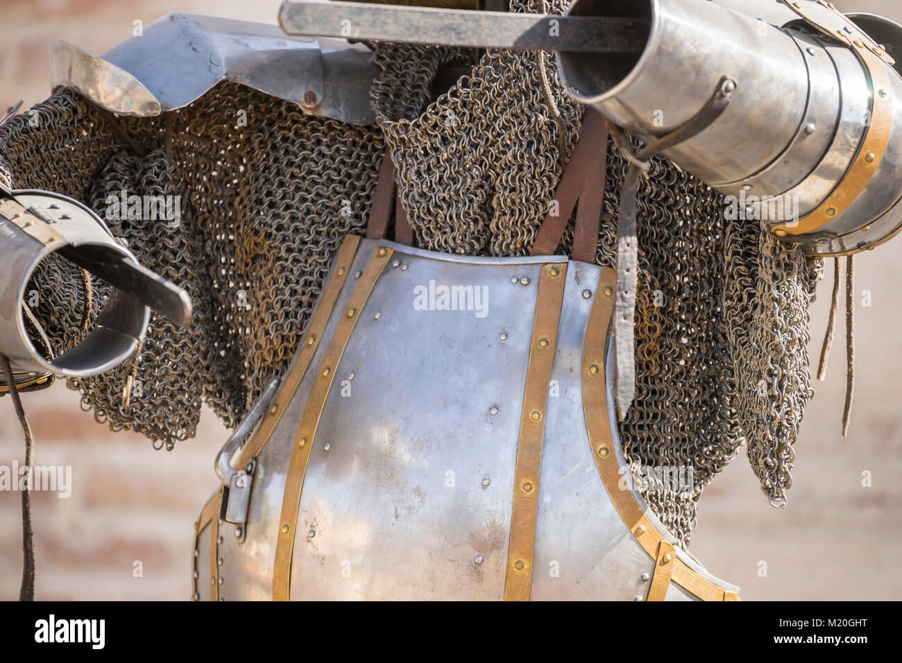 medieval iron armor with helmet and chain mail Stock Photo - Alamy