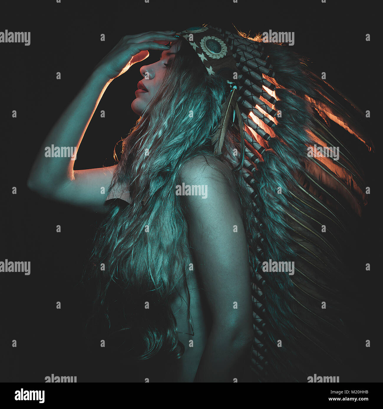 Faith, beautiful girl with plume of american indian feathers Stock ...