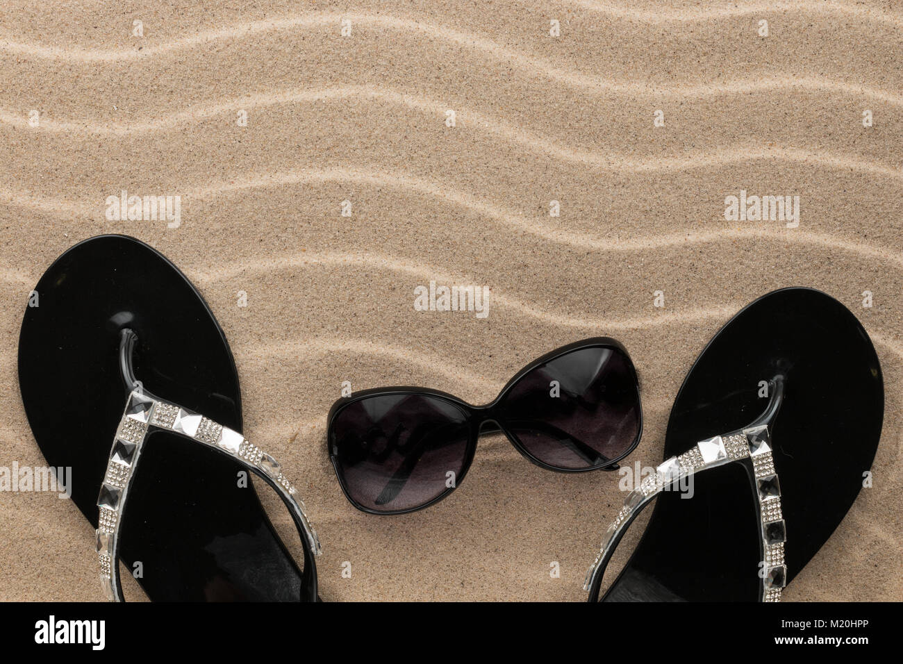 Luxury, decorated with rhinestone beach flip flops and sunglasses ...