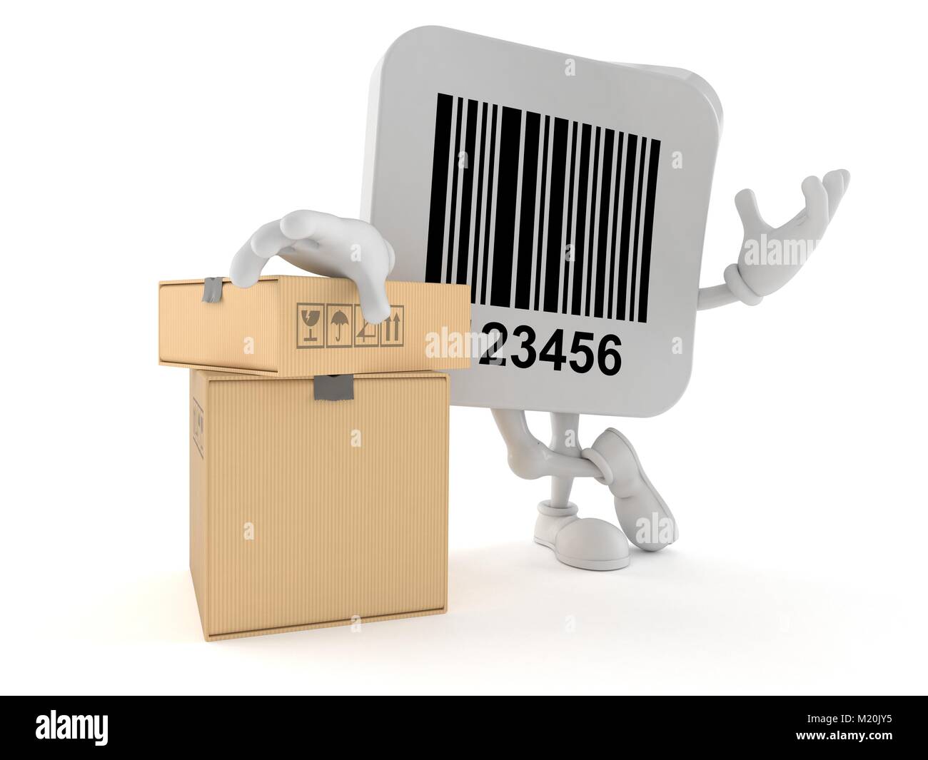 Barcode character with stack of boxes isolated on white background ...