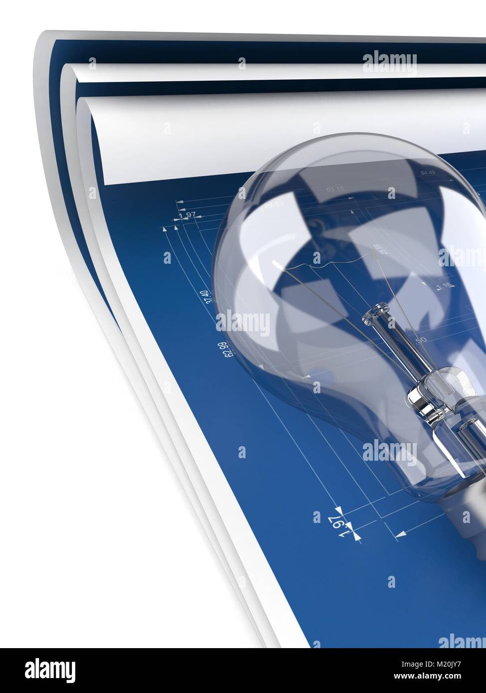 Blueprints with Light bulb isolated on white background Stock Photo - Alamy