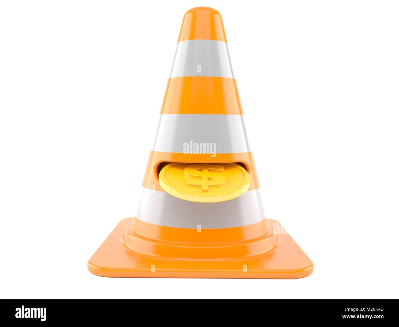 Coin with traffic cone isolated on white background Stock Photo - Alamy
